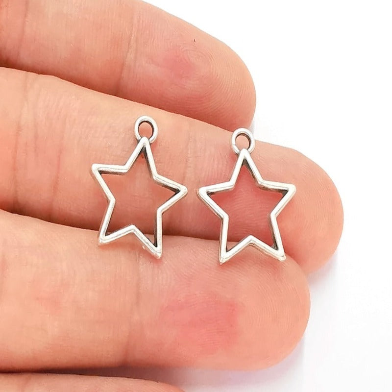 Silver Outline Tiny Star Antique Charms – CharmsChainsCraft