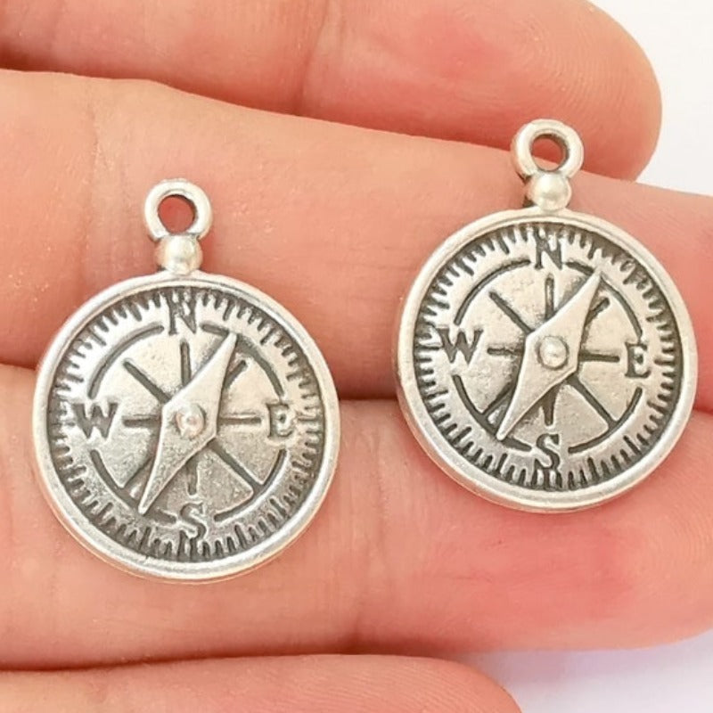 Antique Compass Silver Plated Charms – CharmsChainsCraft